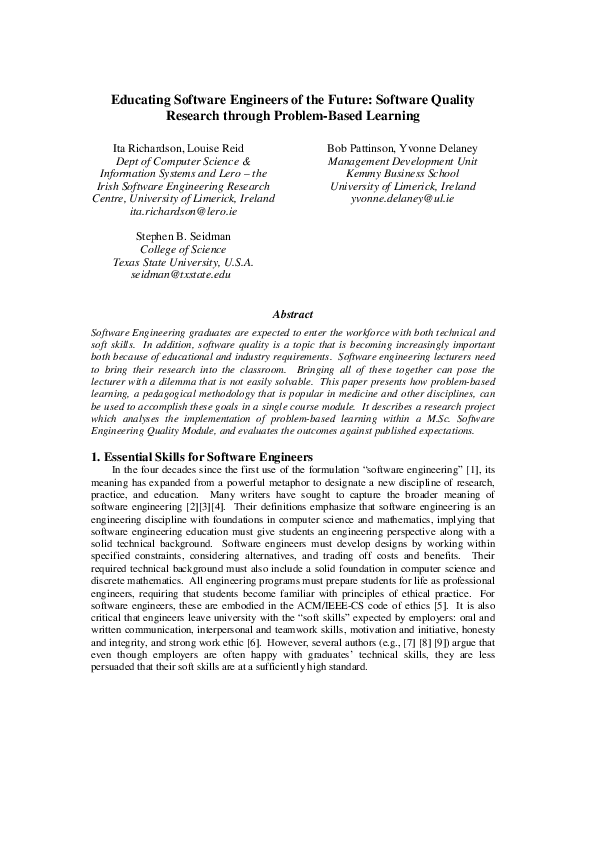 (PDF) Educating software engineers of the future: Software quality ...