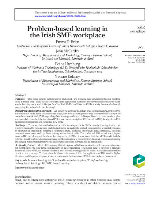 (PDF) Problem-based learning in the Irish SME workplace
