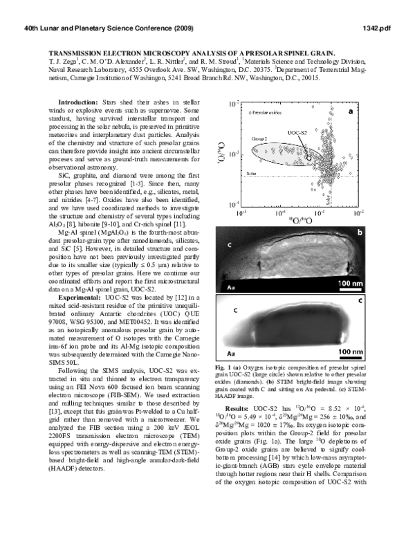 (PDF) Transmission Electron Microscopy Analysis of a Presolar Spinel Grain