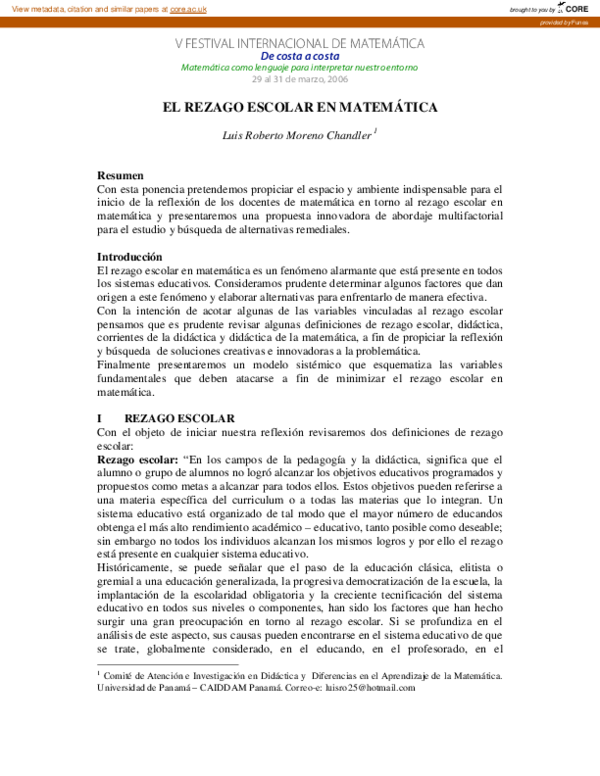 (PDF) El rezago escolar en matemática