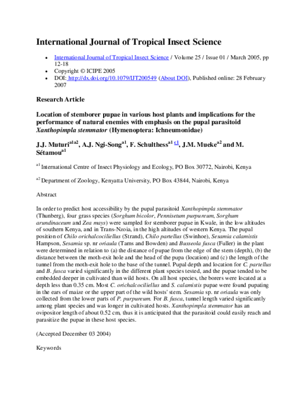 (PDF) Location of stemborer pupae in various host plants and ...