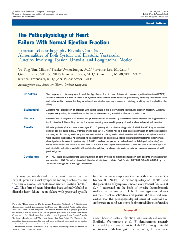 (PDF) The Pathophysiology of Heart Failure With Normal Ejection Fraction