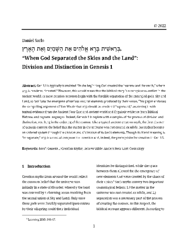 (PDF) “When God Separated the Skies and the Land”: Division and ...