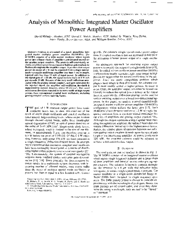 (PDF) Analysis of monolithic integrated master oscillator power amplifiers