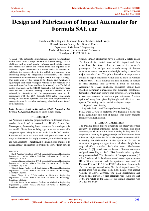 (PDF) Design and Fabrication of Impact Attenuator for Formula SAE car