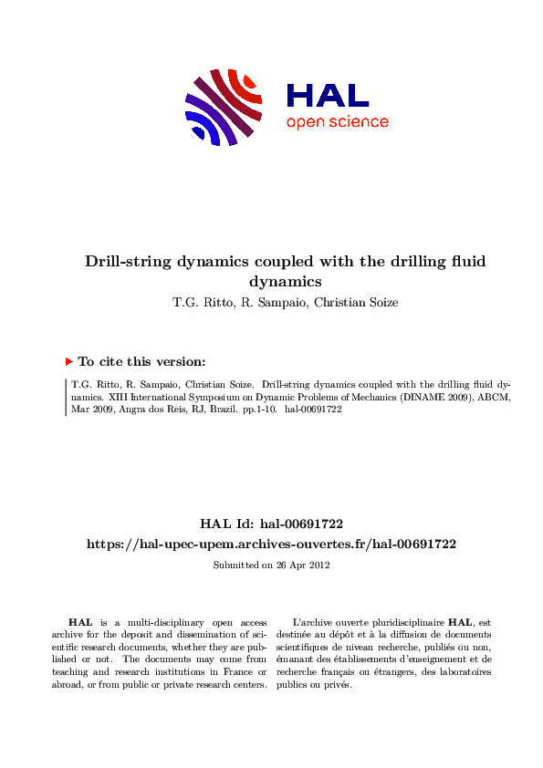 (PDF) Drill-string dynamics coupled with the drilling fluid dynamics