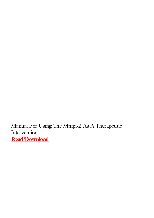 (PDF) Manual for Using the MMPI-2 as a Therapeutic Intervention