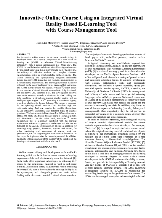 (PDF) Innovative Online Course Using an Integrated Virtual Reality Based E-Learning Tool with ...