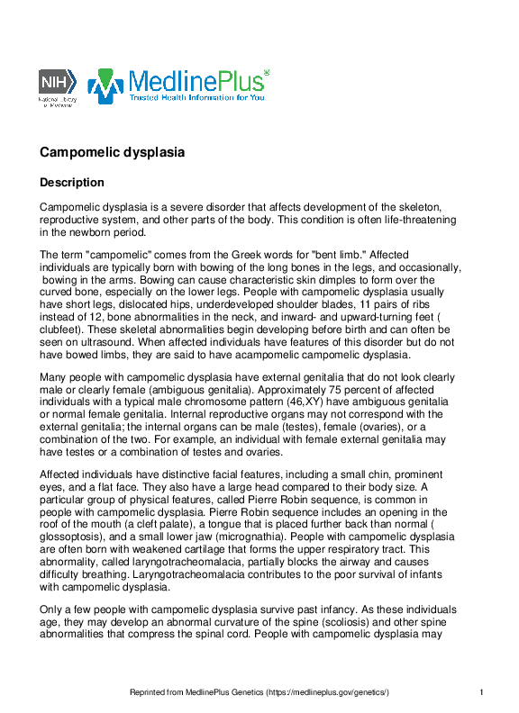 (PDF) Campomelic dysplasia