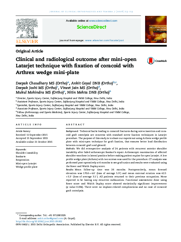 (PDF) Clinical and radiological outcome after mini-open Latarjet ...