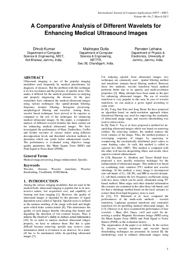 Pdf A Comparative Analysis Of Different Wavelets For Enhancing 2354