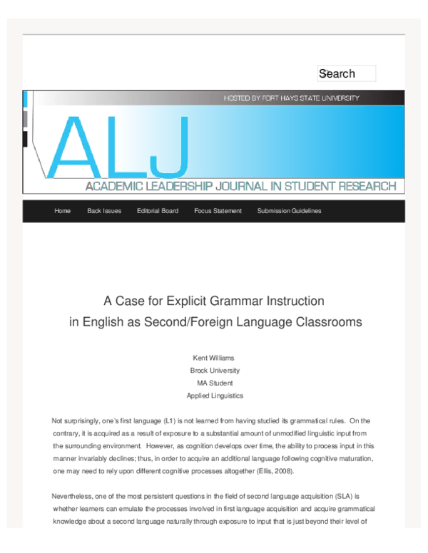 (PDF) A Case for Explicit Grammar Instruction in English as Second/Foreign Language Classrooms