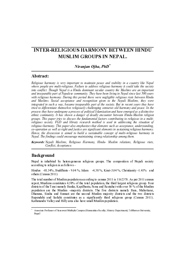 (PDF) Inter-religious Harmony between Hindu Muslim Groups in Nepal