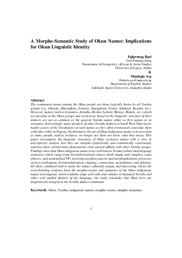 (PDF) A Morpho-Semantic Study of Okun Names: Implications for Okun ...