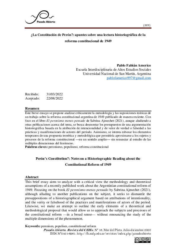 (PDF) ¿La Constitución de Perón?: apuntes sobre una lectura ...