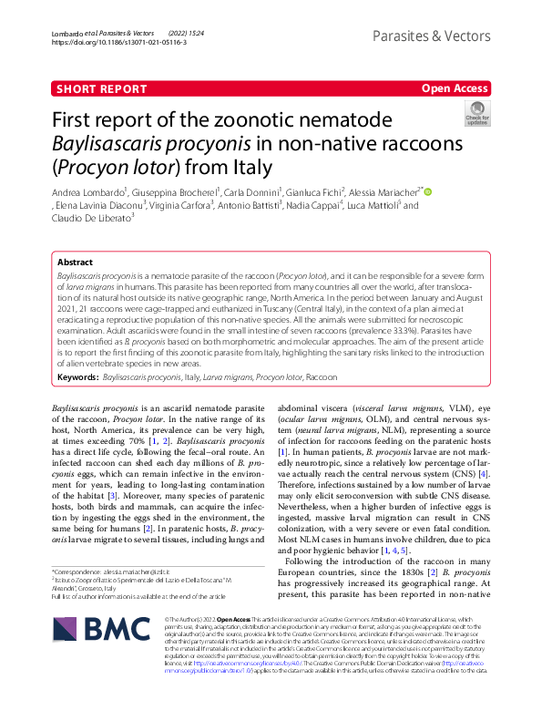 (PDF) First report of the zoonotic nematode Baylisascaris procyonis in ...