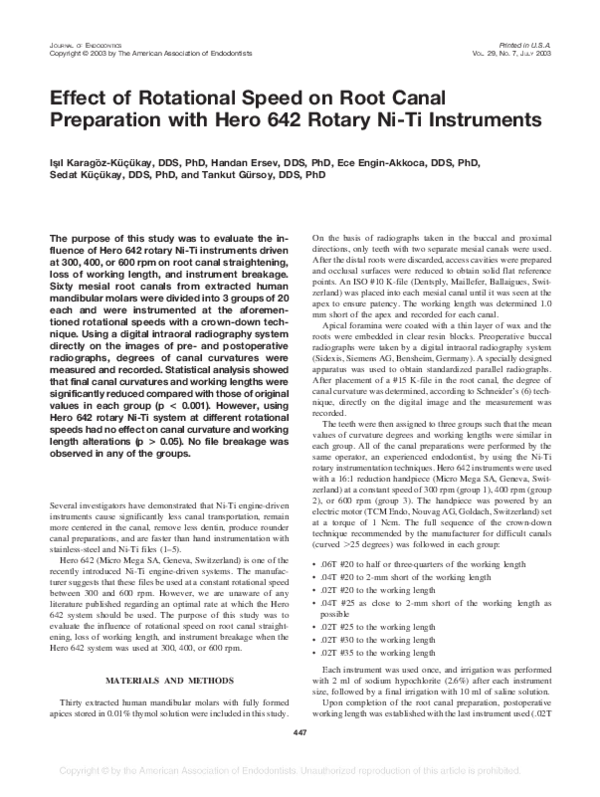 (PDF) Effect of rotational speed on root canal preparation with Hero ...