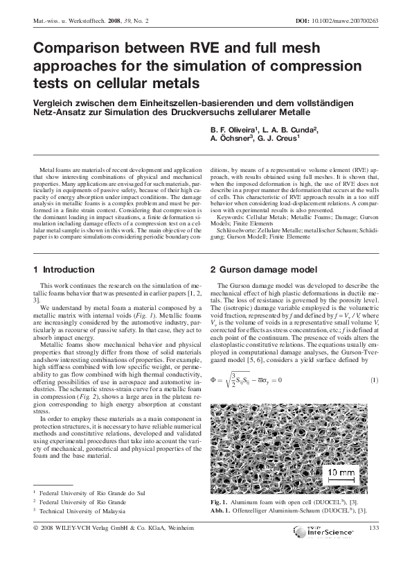 (PDF) Comparison between RVE and full mesh approaches for the ...