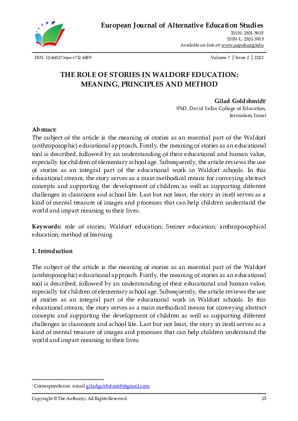 (PDF) The Role of Stories in Waldorf Education: Meaning, Principles and ...