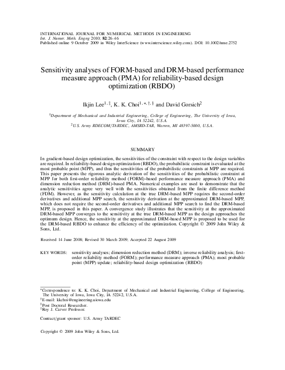 (PDF) Sensitivity analyses of FORM-based and DRM-based performance measure approach (PMA) for ...