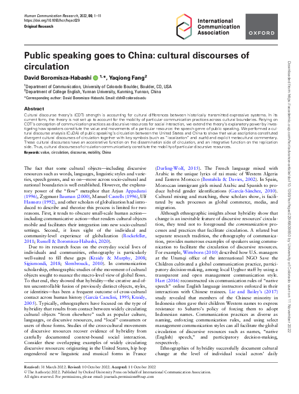 (PDF) Public speaking goes to China: Cultural discourses of circulation ...
