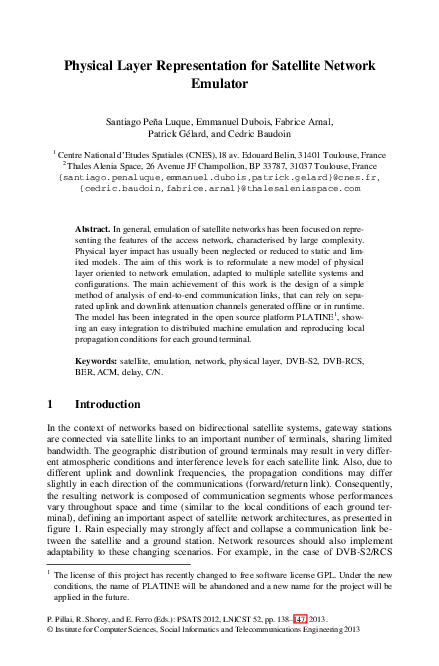 (PDF) Physical Layer Representation for Satellite Network Emulator