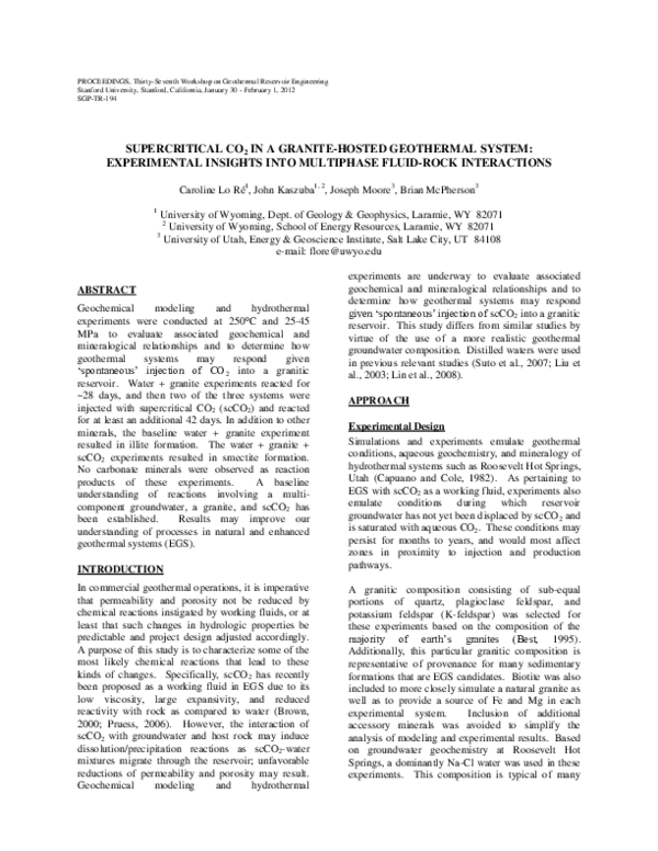(PDF) Supercritical Co 2 in a Granite-Hosted Geothermal System ...