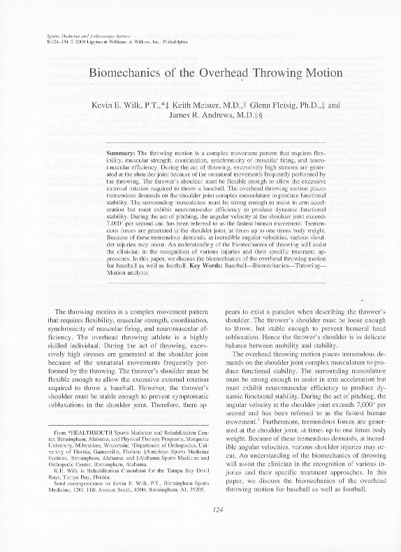 (PDF) Biomechanics of the Overhead Throwing Motion