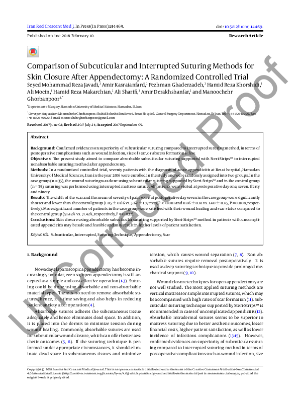 (PDF) Comparison of Subcuticular and Interrupted Suturing Methods for ...