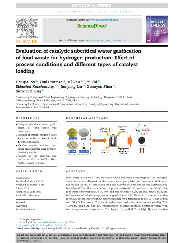 (PDF) Evaluation of catalytic subcritical water gasification of food ...