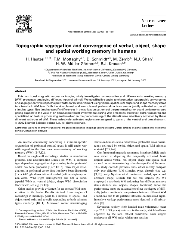 (PDF) Topographic segregation and convergence of verbal, object, shape and spatial working ...