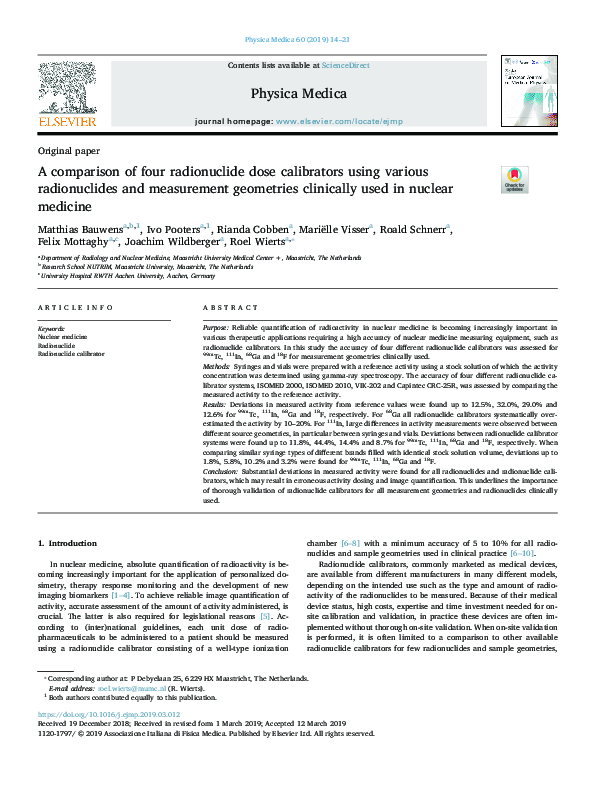 (PDF) A comparison of four radionuclide dose calibrators using various ...