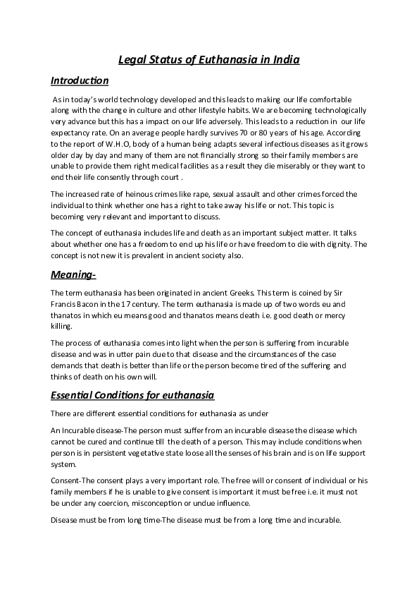 (DOC) Legal Status of Euthanasia in India