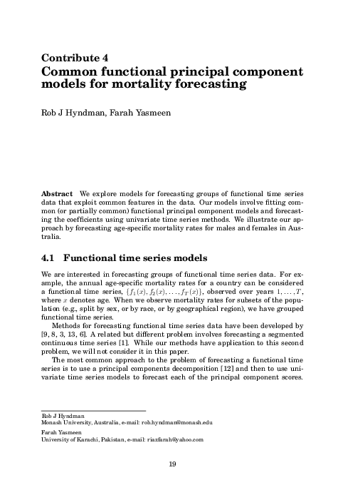 (PDF) Common functional principal component models for mortality forecasting