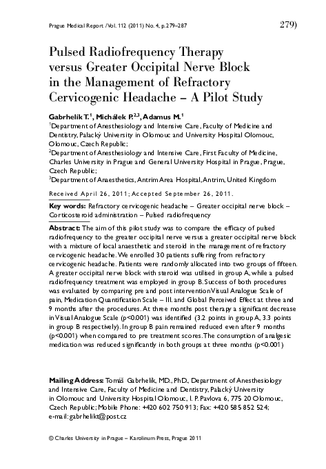 (PDF) F723 Pulsed Radiofrequency Therapy Versus Greater Occipital Nerve Block in the Management ...