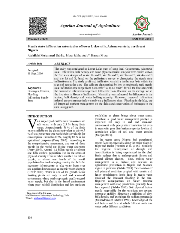 (PDF) Azarian Journal of Agriculture Steady state infiltration rate ...