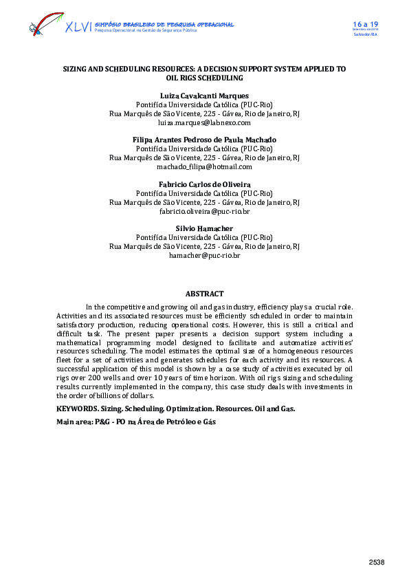 (PDF) Sizing and Scheduling Resources: A Decision Support System Applied to Oil Rigs Scheduling