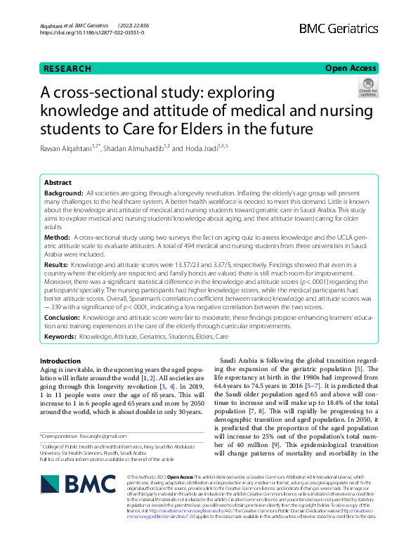 (PDF) A cross-sectional study: exploring knowledge and attitude of medical and nursing students ...