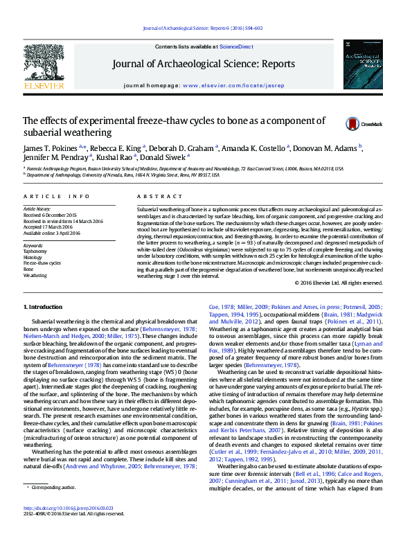 (PDF) The effects of experimental freeze-thaw cycles to bone as a ...