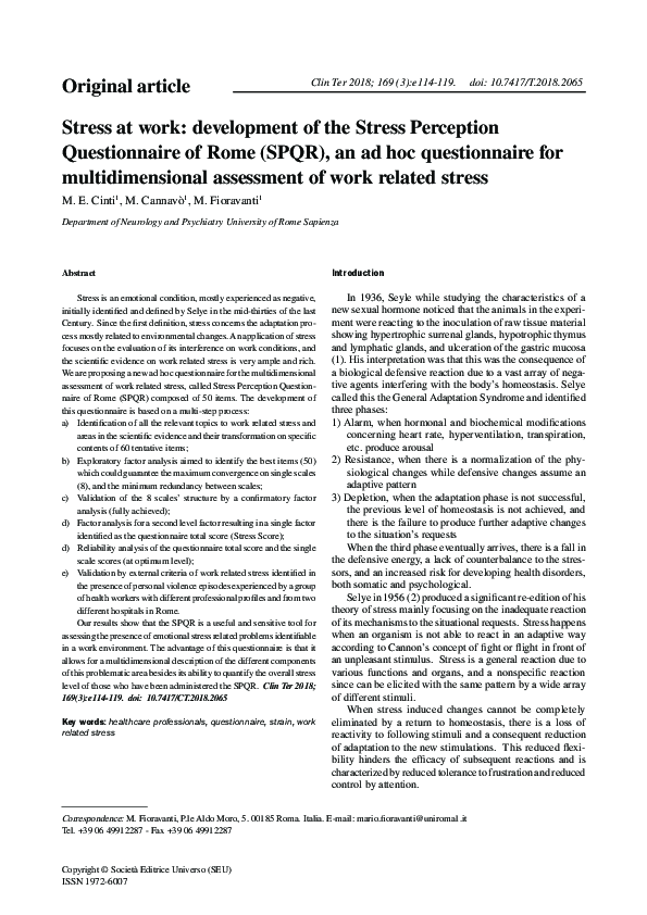 (PDF) Stress at work: development of the Stress Perception ...
