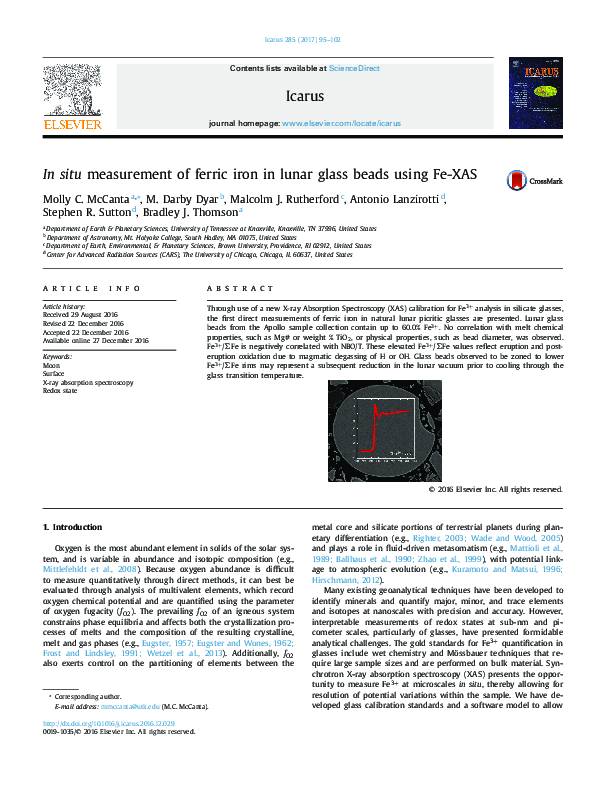 (PDF) In situ measurement of ferric iron in lunar glass beads using Fe-XAS