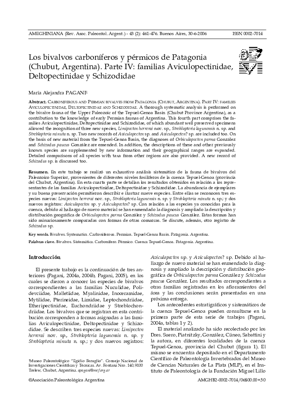 (PDF) Los Bivalvos Carboníferos Y Pérmicos De Patagonia (Chubut ...