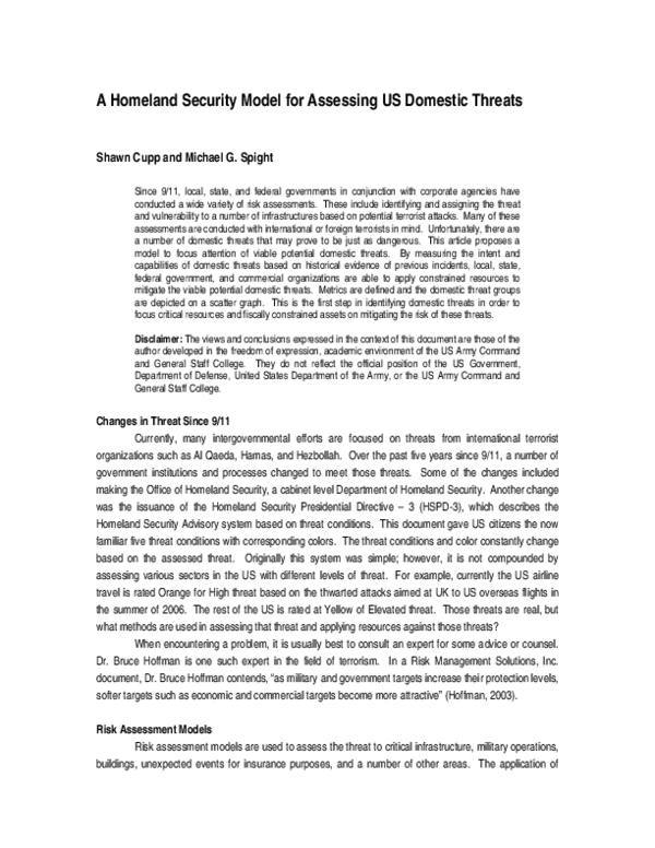 (PDF) A Homeland Security Model for Assessing US Domestic Threats