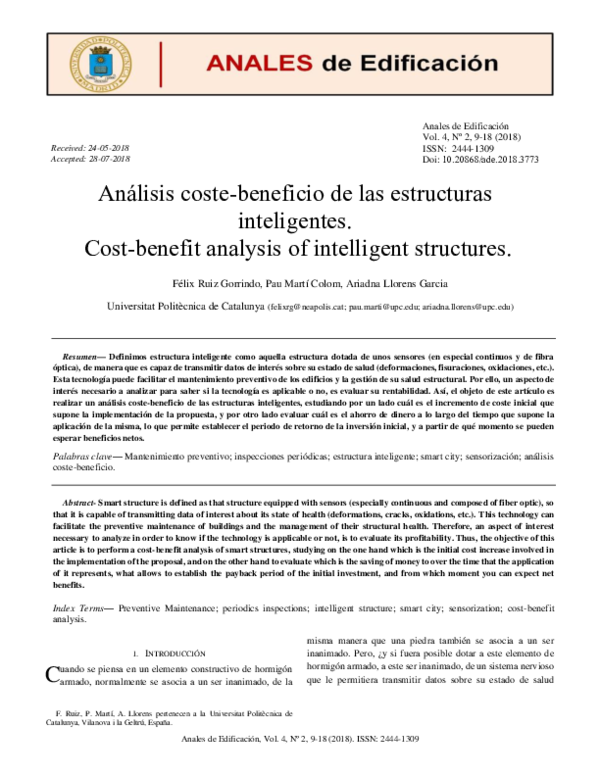 (PDF) Análisis coste-beneficio de las estructuras inteligentes = Cost ...