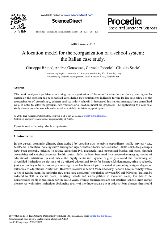 (PDF) A Location Model for the Reorganization of a School System: The ...