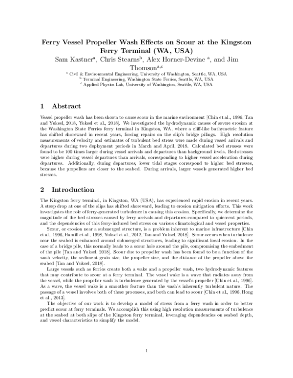 (PDF) Ferry Vessel Propeller Wash Effects on Scour at the Kingston ...