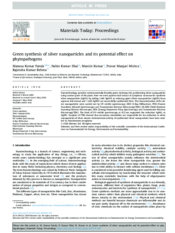 (PDF) Green Synthesis of Silver Nanoparticles and its Antimicrobial Activity
