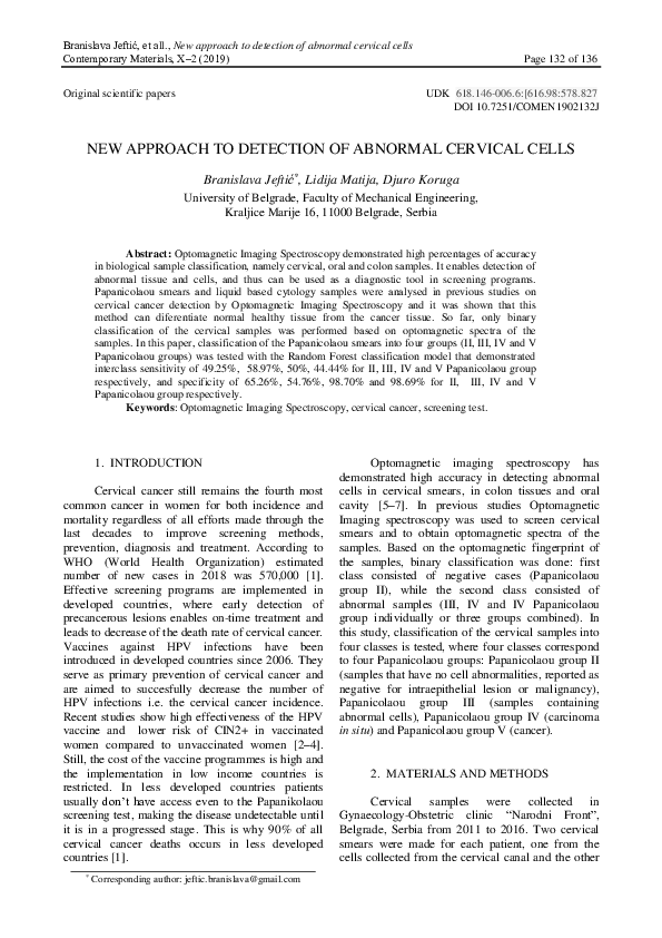 (PDF) New Approach to Detection of Abnormal Cervical Cells