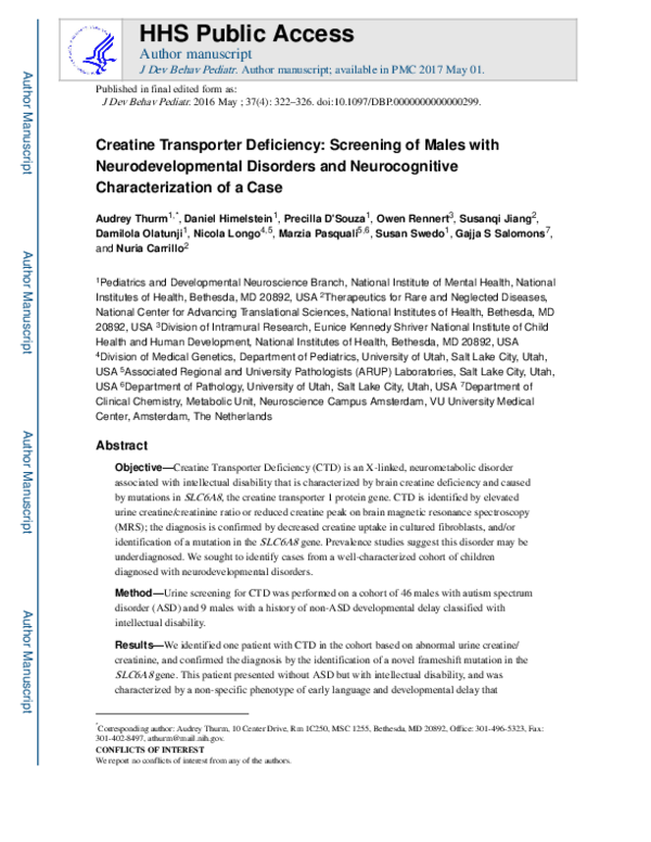 (PDF) Creatine Transporter Deficiency