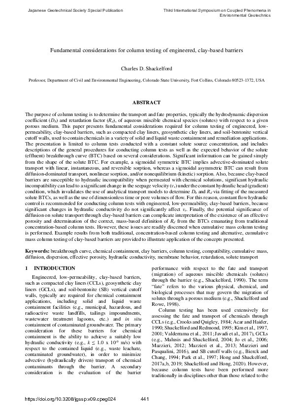 (PDF) Fundamental considerations for column testing of engineered, clay ...